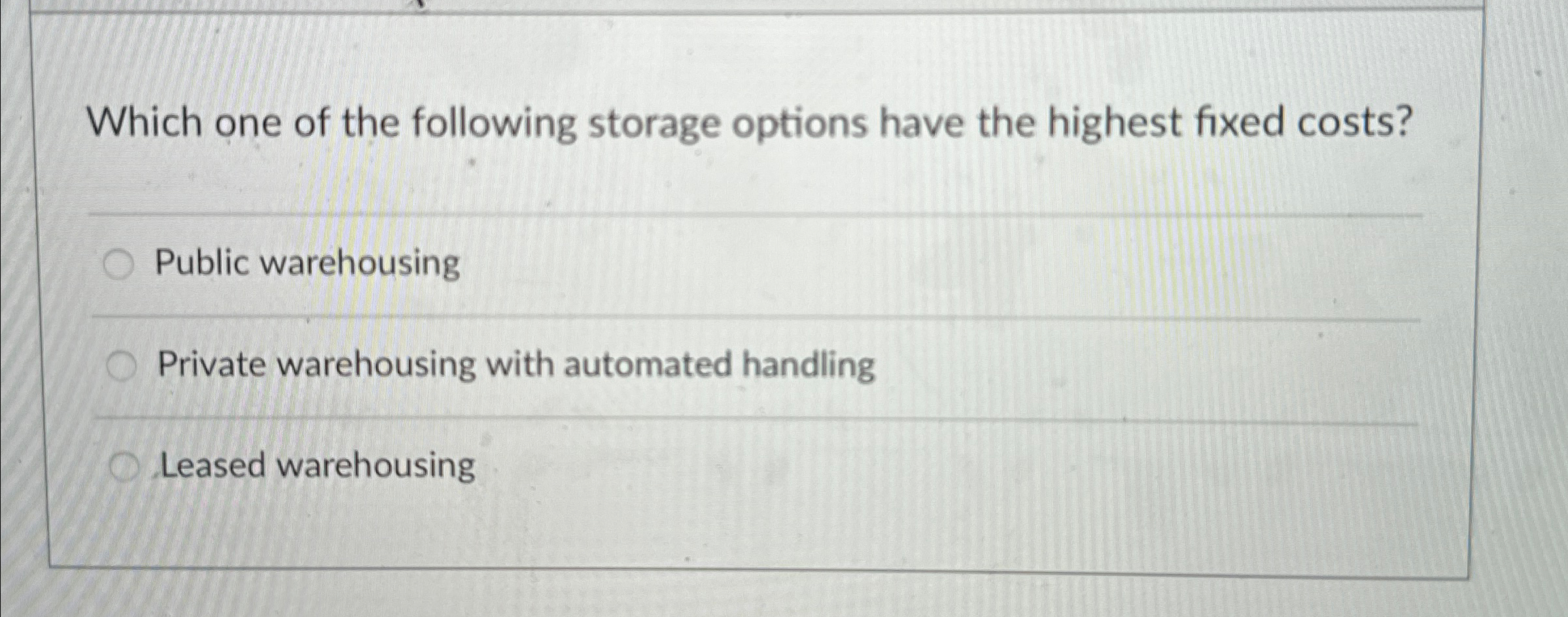 Solved Which one of the following storage options have the | Chegg.com