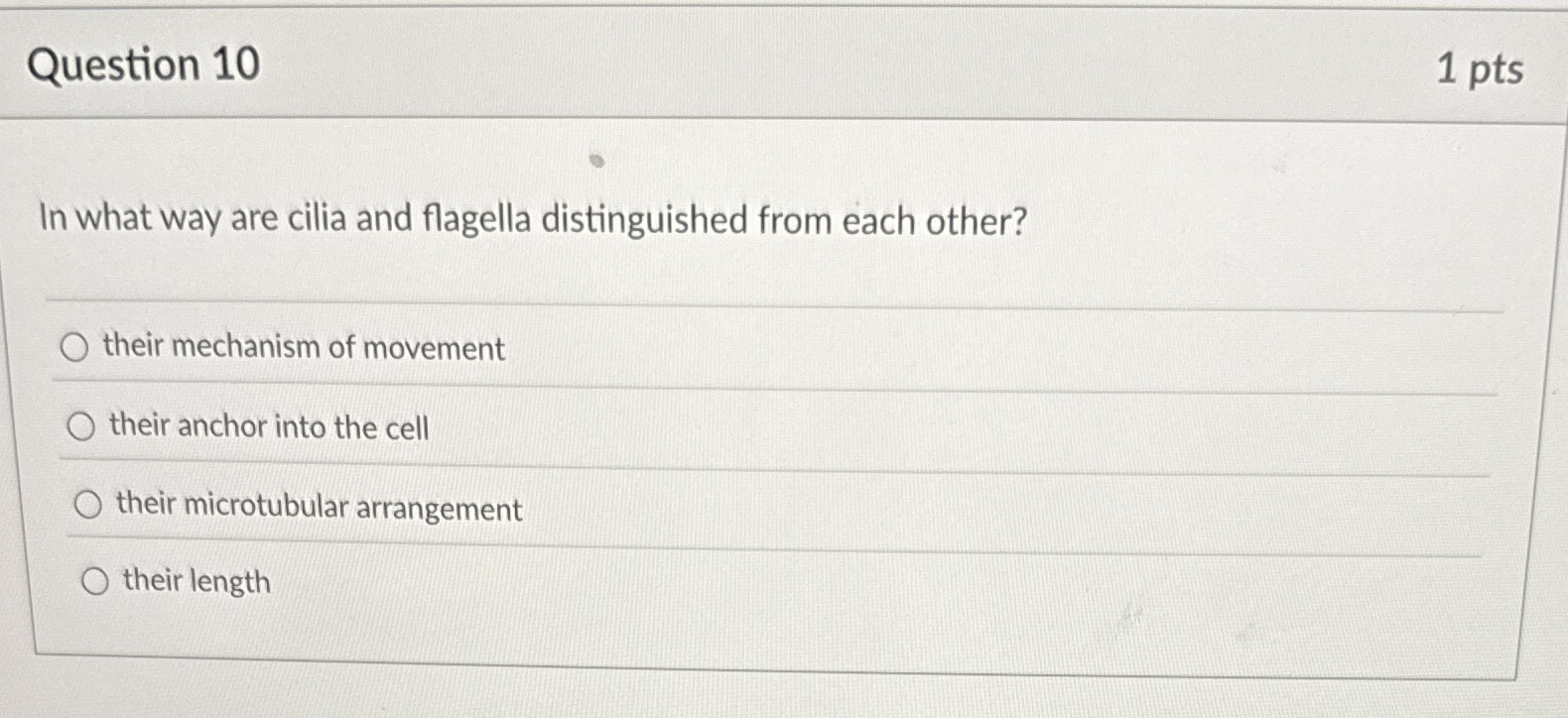 Solved Question 101 ﻿ptsIn what way are cilia and flagella | Chegg.com