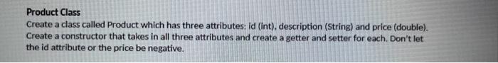 Solved Product Class Create a class called Product which has | Chegg.com
