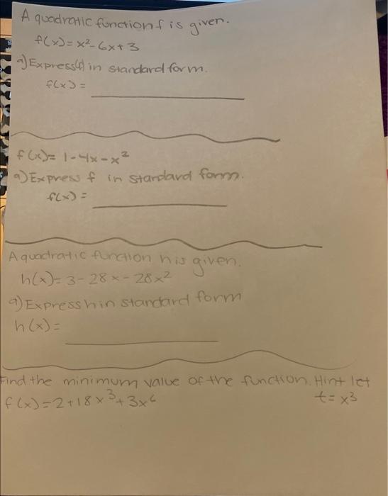Solved A quadratic function f is given. f(x)=x2−6x+3 a) | Chegg.com
