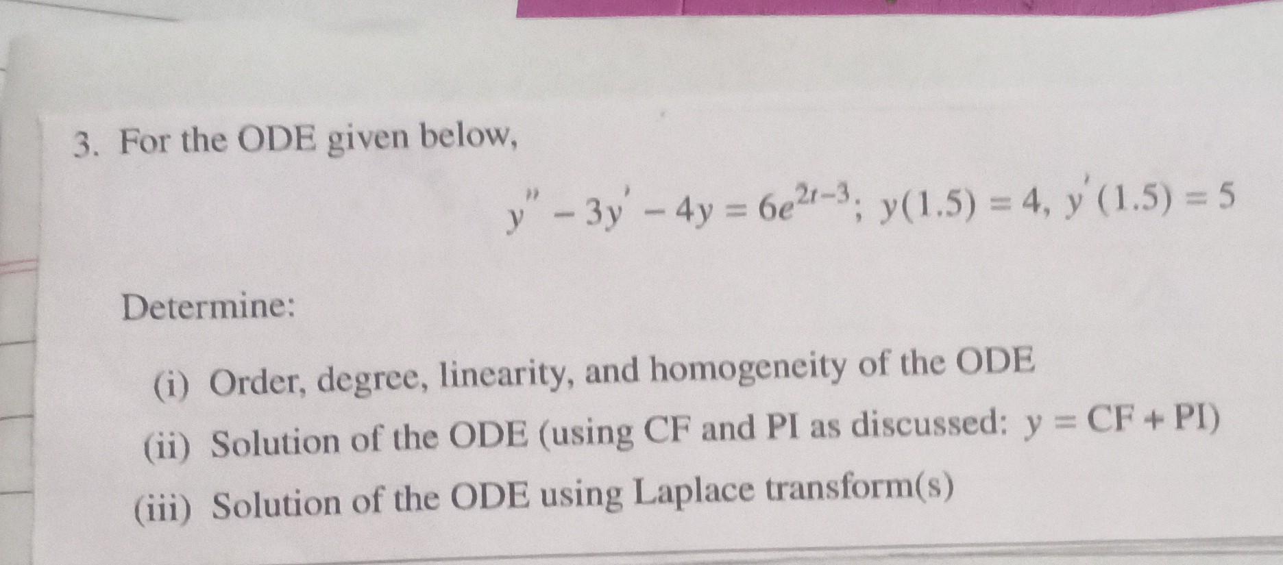 Solved 3. For the ODE given below, | Chegg.com