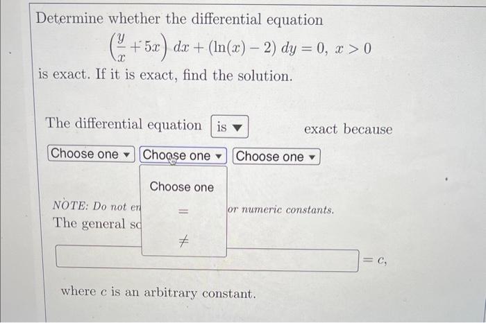 Solved Determine whether the differential equation | Chegg.com