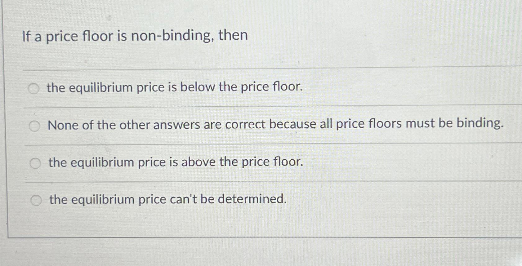 Solved If a price floor is non-binding, thenthe equilibrium | Chegg.com