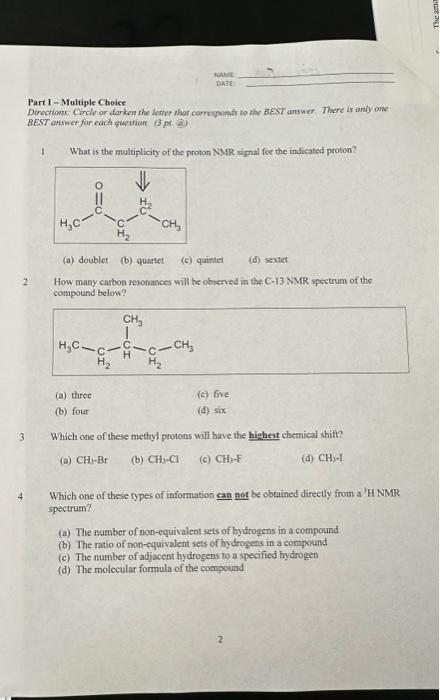 Solved Part I-Multiple Choice Directions: Circle or diarken | Chegg.com