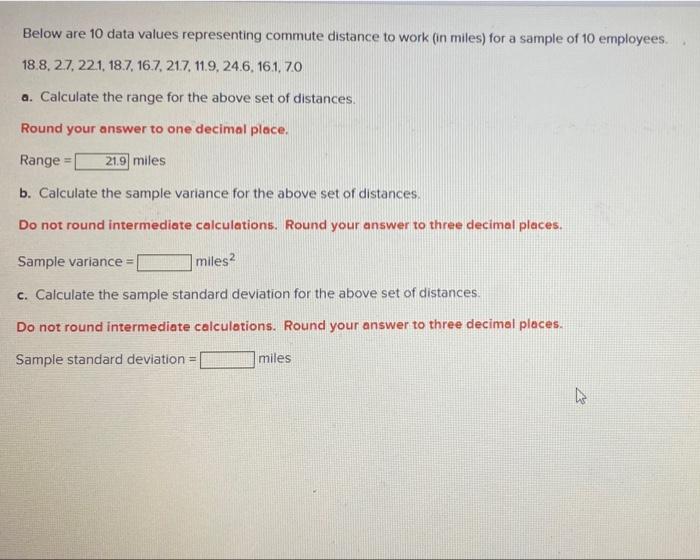 Solved Below are 10 data values representing commute | Chegg.com