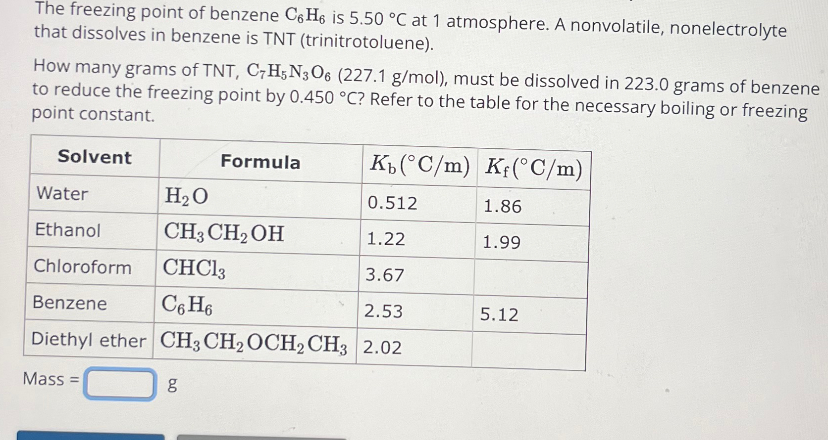 Solved The freezing point of benzene C6H6 ﻿is 5.50°C ﻿at 1 | Chegg.com