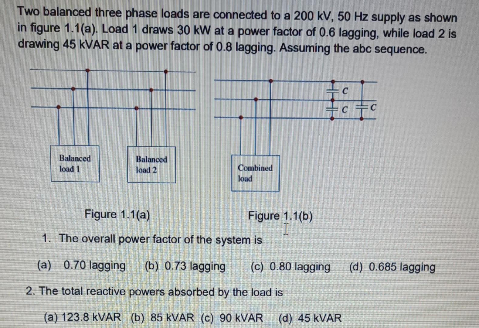 Solved Two balanced three phase loads are connected to a 200 | Chegg.com