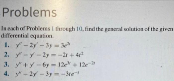 Solved In each of Problems 1 through 10, find the general | Chegg.com