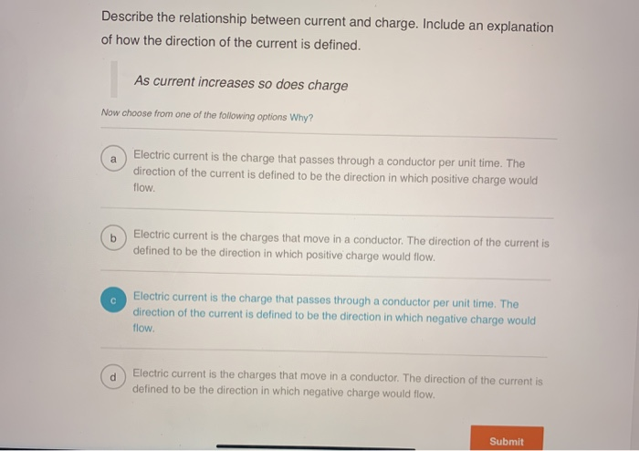 Solved Describe the relationship between current and charge. | Chegg.com