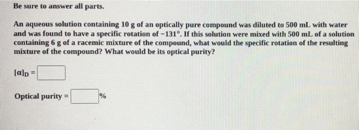 Solved Be sure to answer all parts. An aqueous solution | Chegg.com