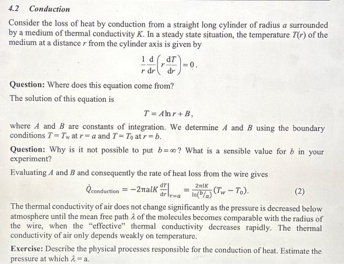 Solved 4.2 Conduction Consider the loss of heat by | Chegg.com