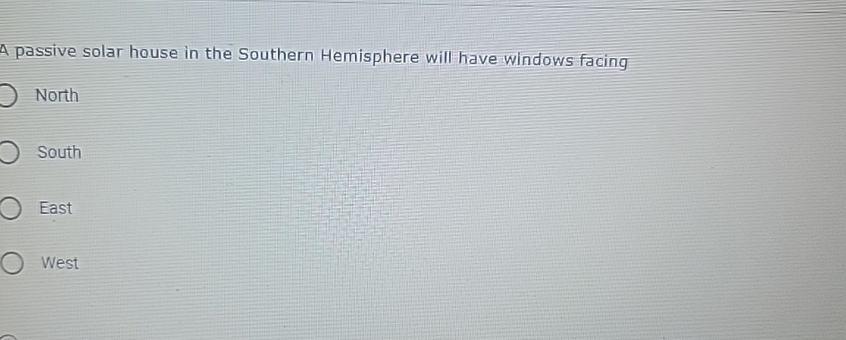 Solved A passive solar house in the Southern Hemisphere will | Chegg.com