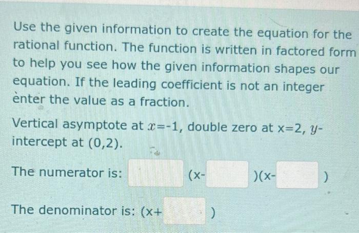Solved Use the given information to create the equation for | Chegg.com