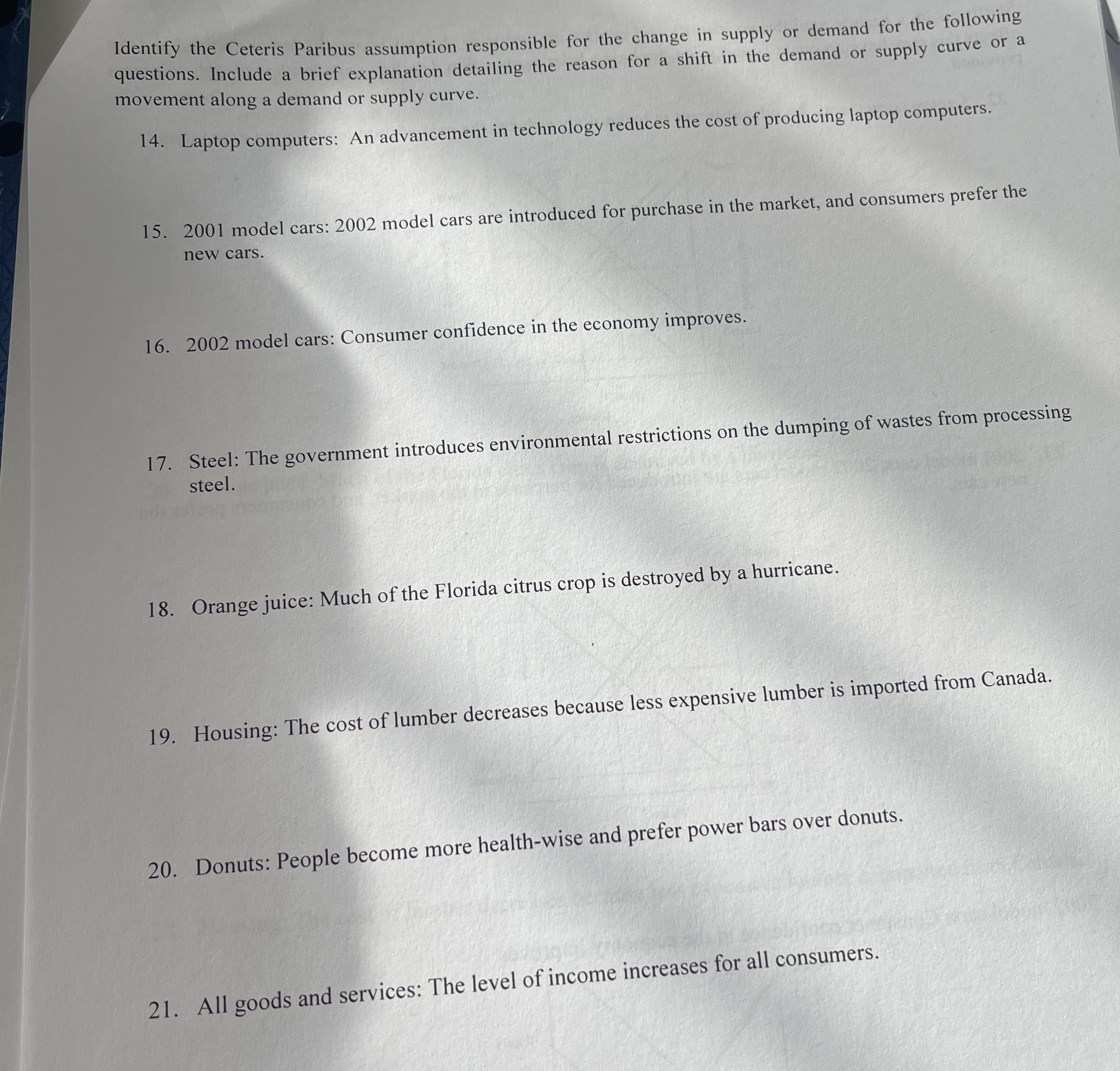 Solved Identify the Ceteris Paribus assumption responsible | Chegg.com