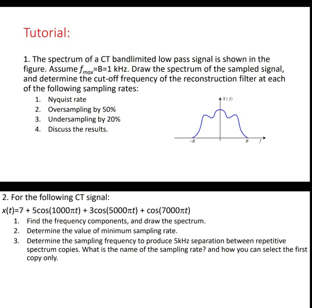 Solved 1. The spectrum of a CT bandlimited low pass signal | Chegg.com
