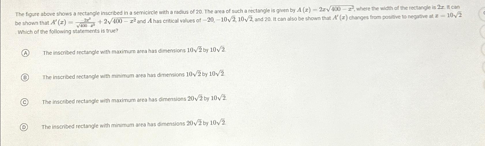 Solved The figure above shows a rectangle inscribed in a | Chegg.com