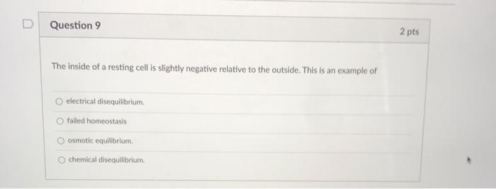 Solved Question 9 2 pts The inside of a resting cell is | Chegg.com