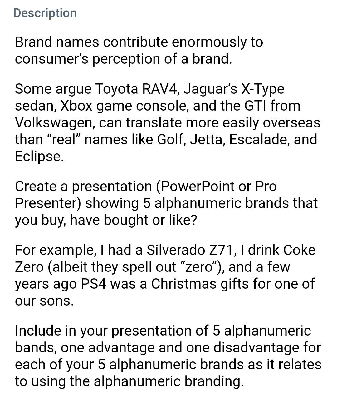 Solved Description Brand names contribute enormously to | Chegg.com