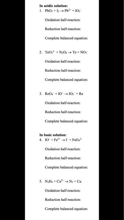 Solved In acidic solution: 1. PbO2 + 12 Pb2+ + IO, + | Chegg.com