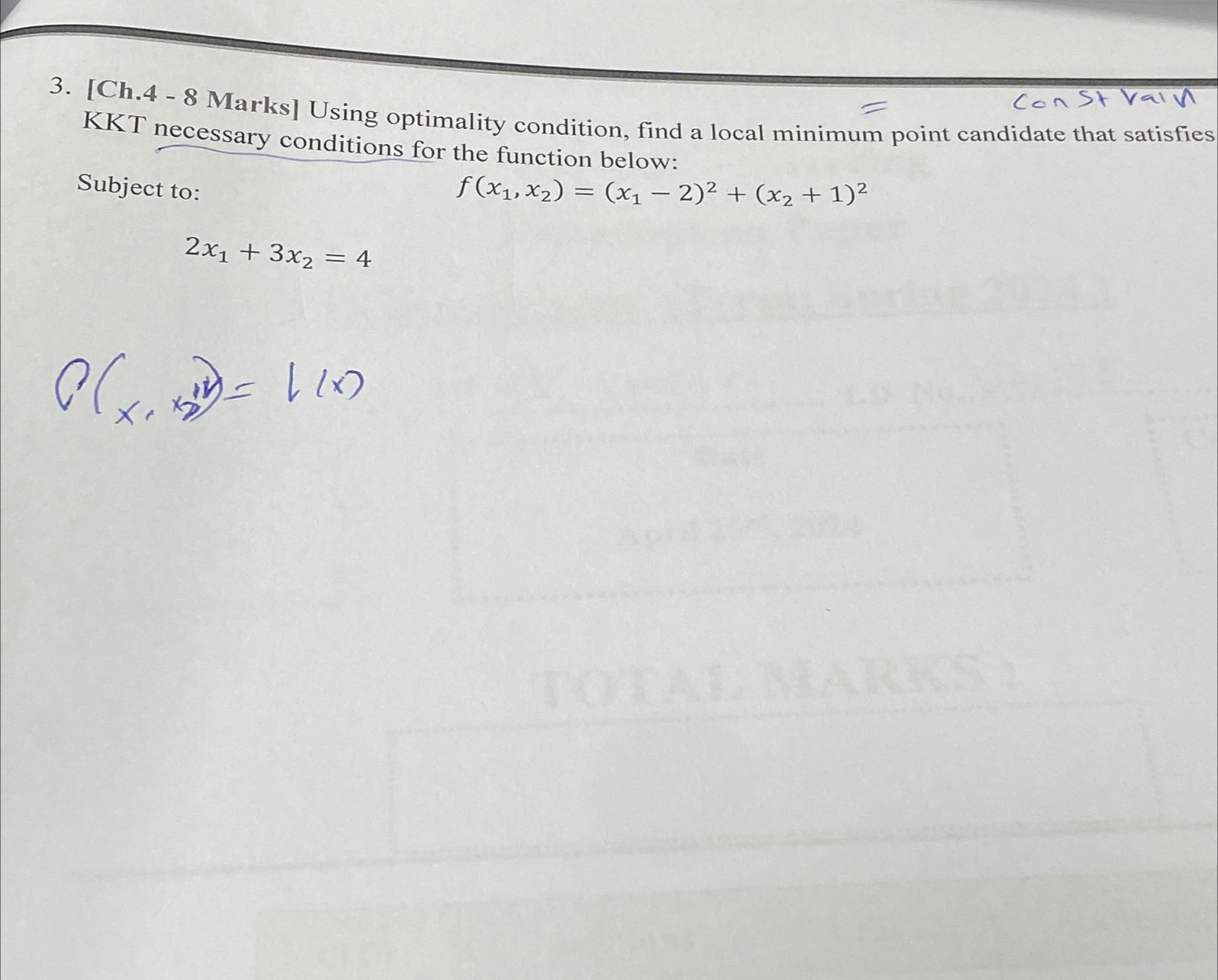 Solved [ch 4 8 ﻿marks] ﻿using Optimality Condition Find