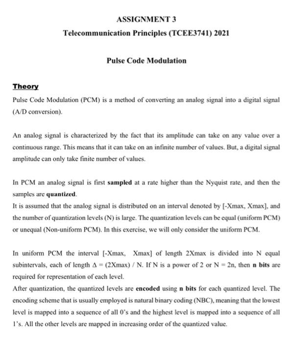 ASSIGNMENT 3 Telecommunication Principles (TCEE3741) | Chegg.com