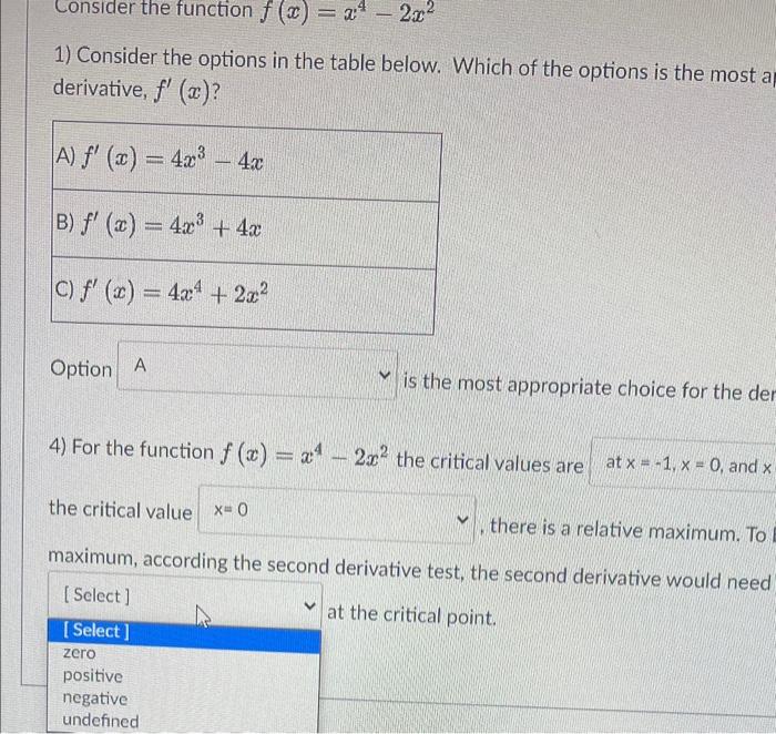 Solved Consider The Function F X X4−2x2 1 Consider The