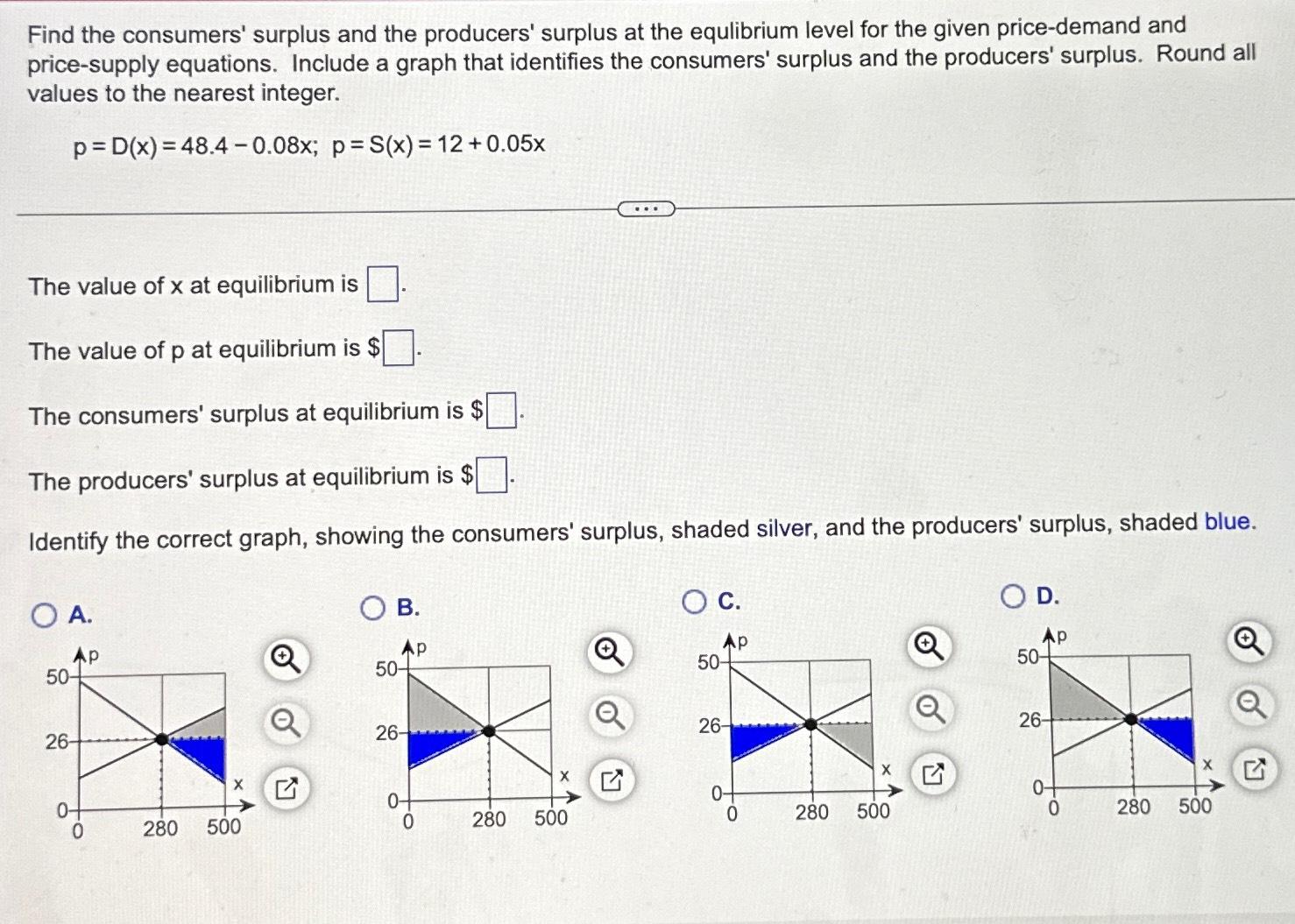 Solved Find the consumers' surplus and the producers' | Chegg.com