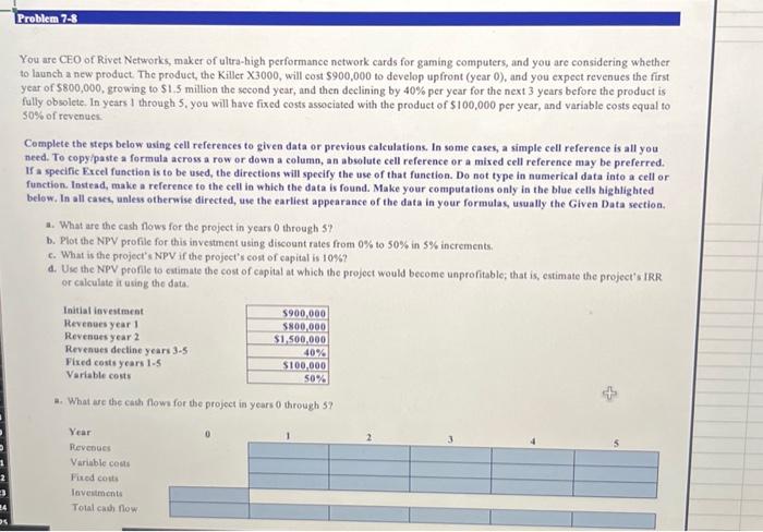 Solved show work in excel using the correct functions. show | Chegg.com