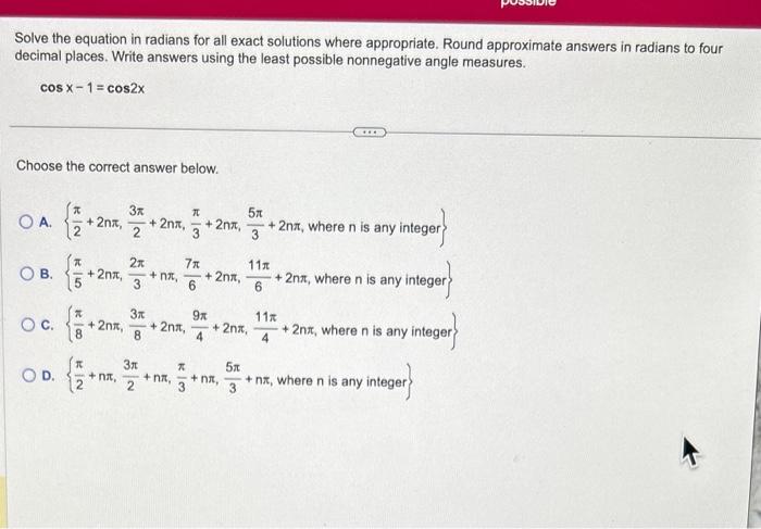 Solved Solve the equation in radians for all exact solutions | Chegg.com