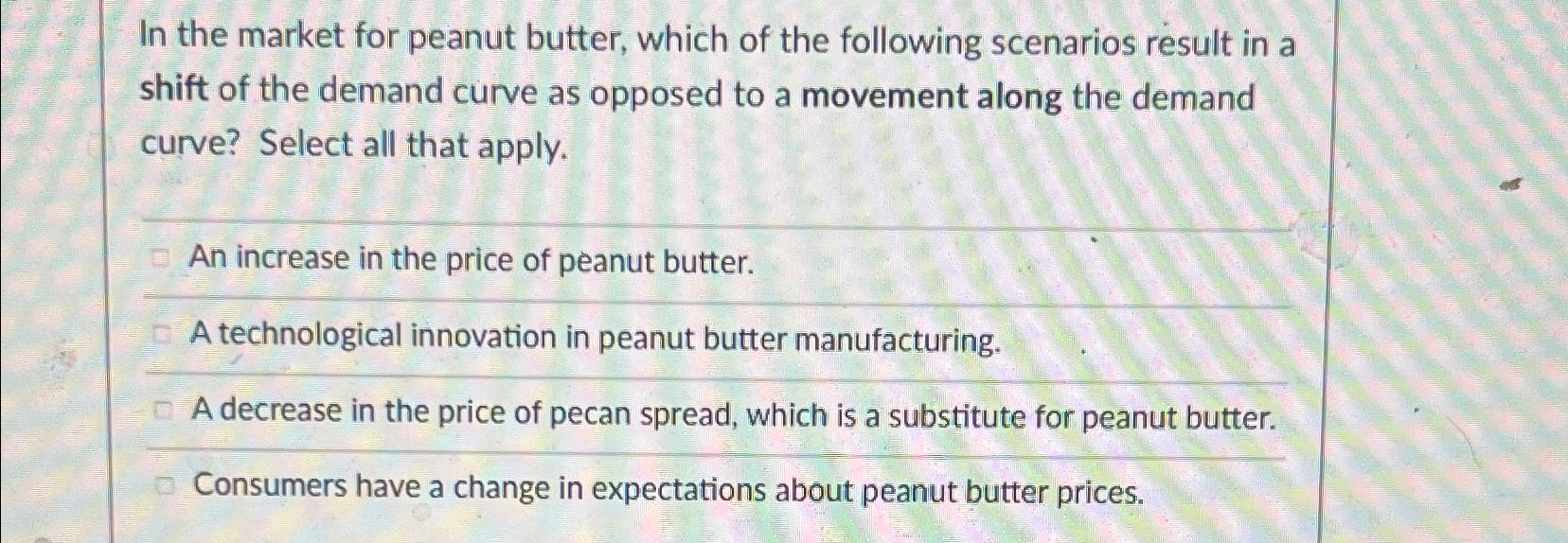 Solved In the market for peanut butter, which of the | Chegg.com