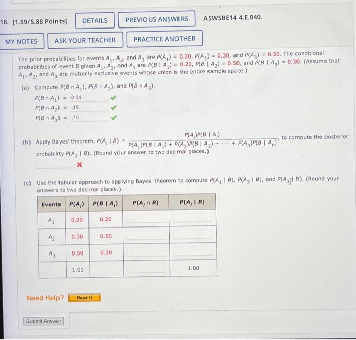 Solved ie prior probabilities for events A1,A2, and A3 are | Chegg.com