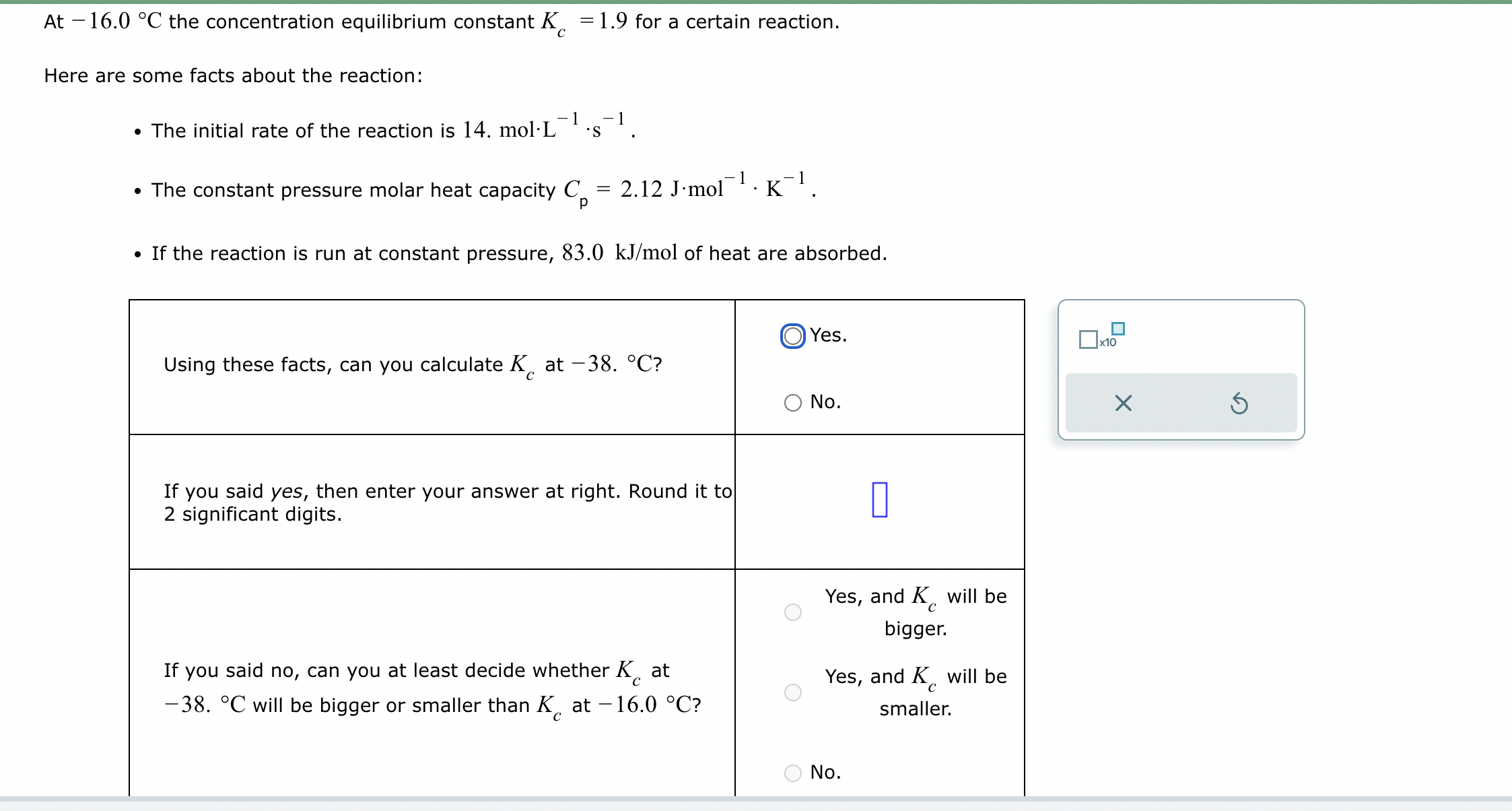 Solved At -16.0°C ﻿the concentration equilibrium constant | Chegg.com