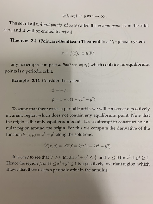 Theorem 2.4 (Poincare-Bendixson Theorem) In a | Chegg.com