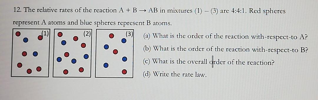 Solved 12. The relative rates of the reaction A + B → AB in | Chegg.com
