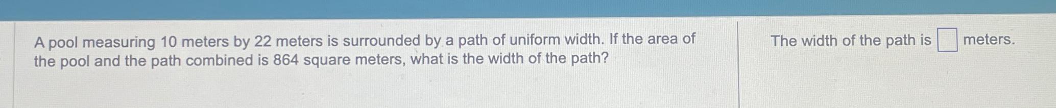 Solved A pool measuring 10 ﻿meters by 22 ﻿meters is | Chegg.com