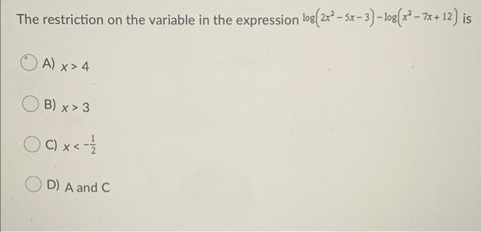 Solved The restriction on the variable in the expression | Chegg.com