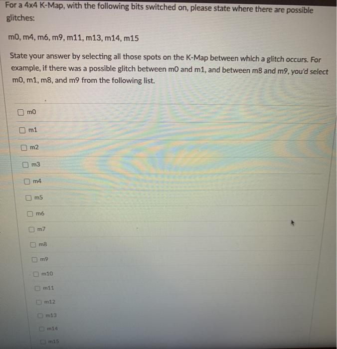Solved For a 4x4 K-Map, with the following bits switched on, | Chegg.com