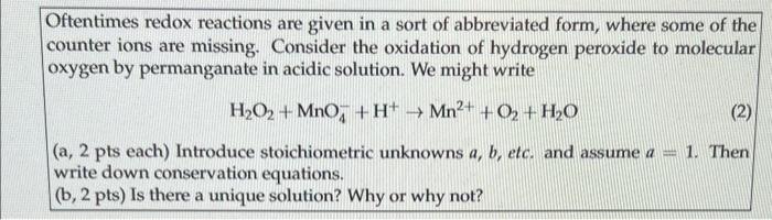 Solved Oftentimes redox reactions are given in a sort of | Chegg.com