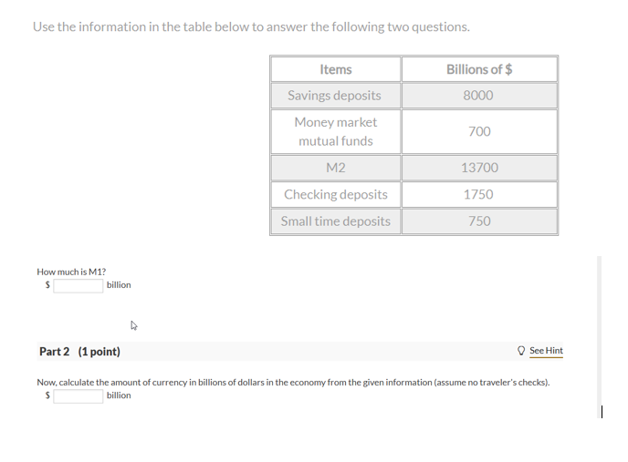 High Quality SOLUTION Part 1 (1 point)See HintUse the information in the | Chegg.com