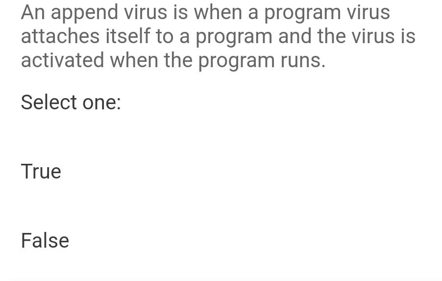 Solved An append virus is when a program virus attaches | Chegg.com