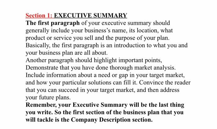 Solved Section 1: EXECUTIVE SUMMARY The first paragraph of | Chegg.com