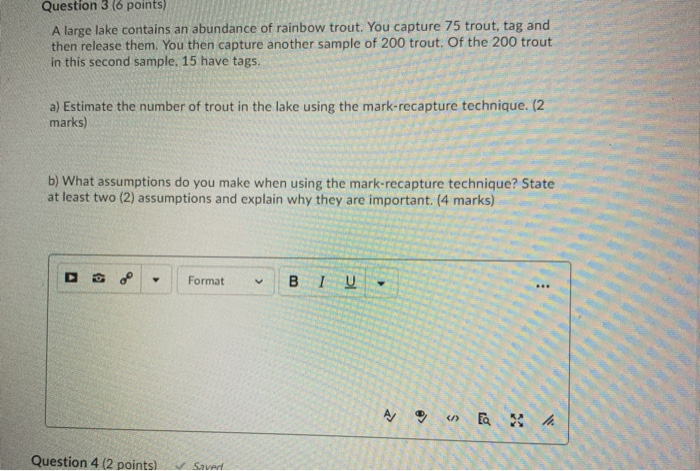 Solved Question 3 (6 points) A large lake contains an | Chegg.com
