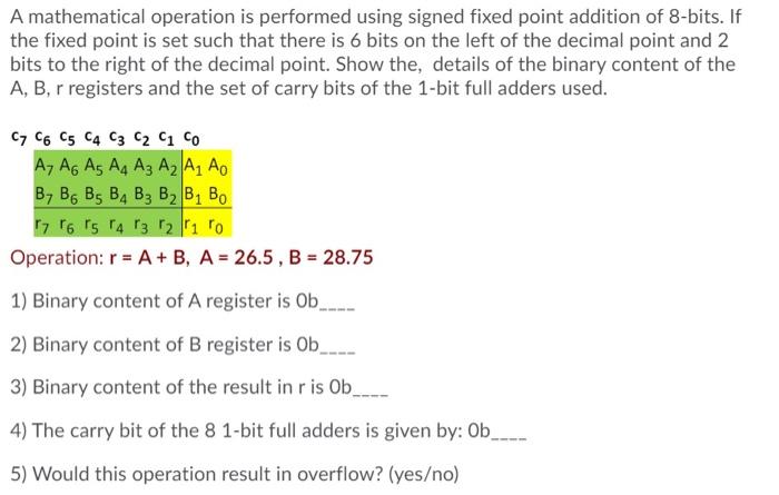 Solved A mathematical operation is performed using signed | Chegg.com