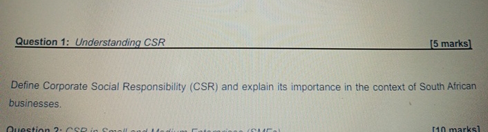 Solved Question 1: Understanding CSR[5 ﻿marks]Define | Chegg.com