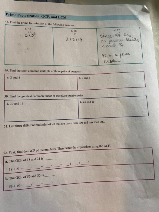 Solved Prime Factorization, GCF, and LCM 48. Find the prime | Chegg.com