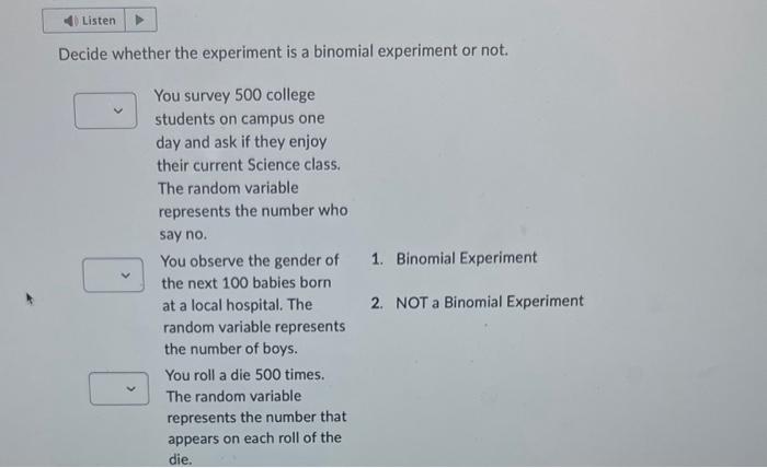 Solved Decide whether the experiment is a binomial | Chegg.com