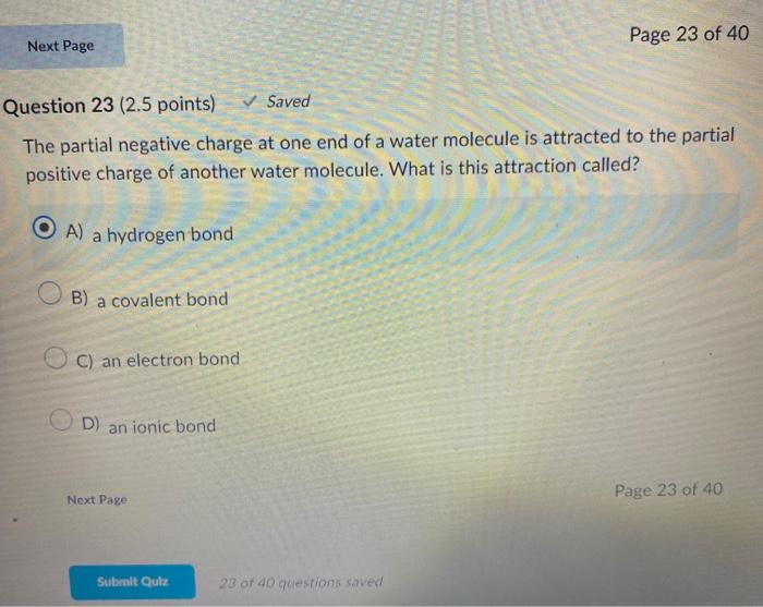 The partial negative charge at one end of a water | Chegg.com