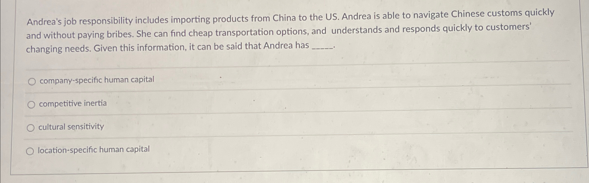 Solved Andrea's job responsibility includes importing | Chegg.com