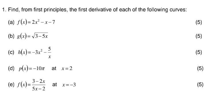 Solved 1. Find, from first principles, the first derivative | Chegg.com
