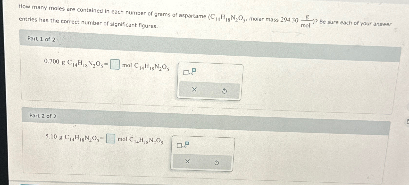 Solved How many moles are contained in each number of grams | Chegg.com